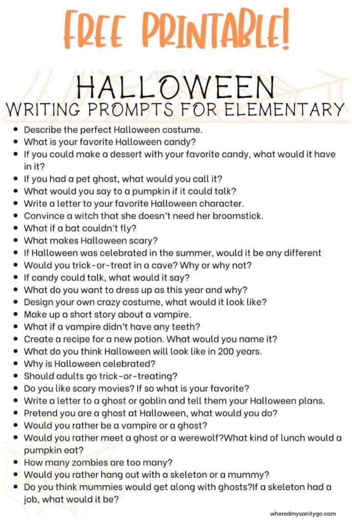30 Halloween Writing Prompts for Kids + Free Printable