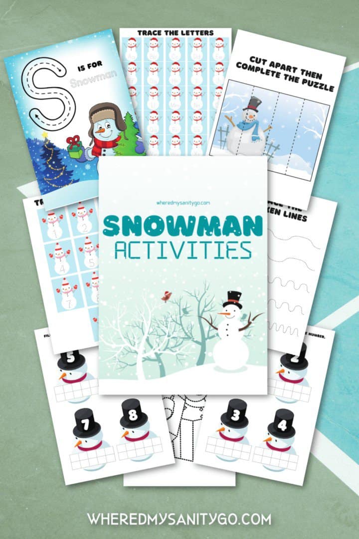 Preschool Snowman Printable Activity Packet for Math Tracing Writing